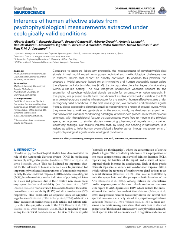 (PDF) Inference of human affective states from psychophysiological ...