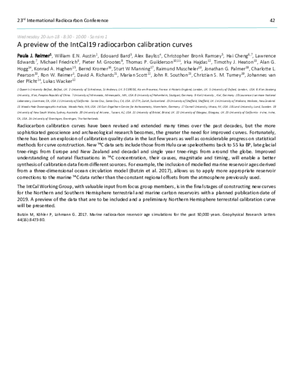 Pdf A Preview Of The Intcal19 Radiocarbon Calibration Curves