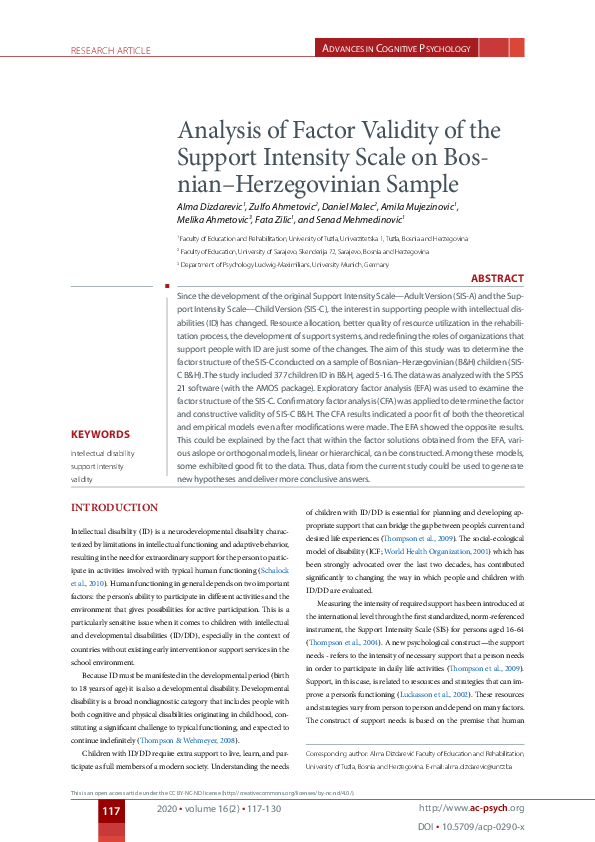 (PDF) Analysis of Factor Validity of the Support Intensity Scale on ...