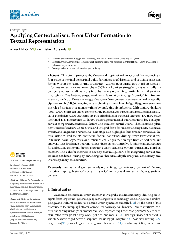 (PDF) Applying Contextualism: From Urban Formation to Textual ...