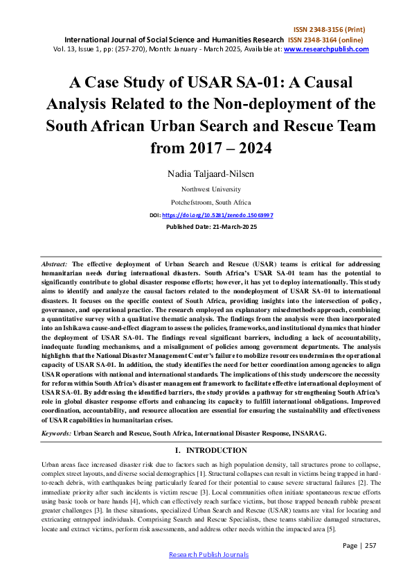 (PDF) A Case Study of USAR SA-01: A Causal Analysis Related to the Non ...