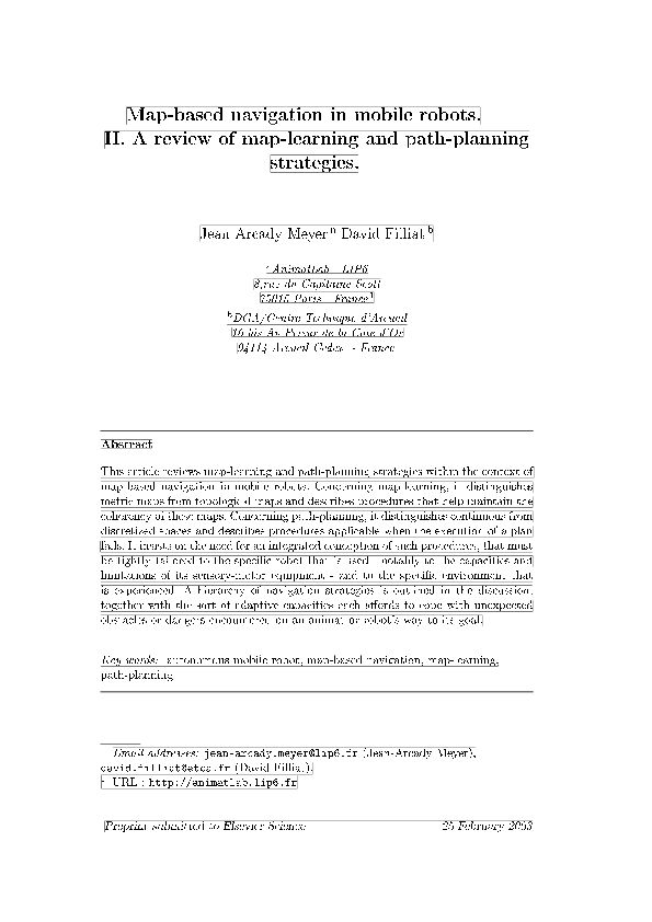 Pdf Map Based Navigation In Mobile Robots Ii A Review Of Map Learning And Path Planning