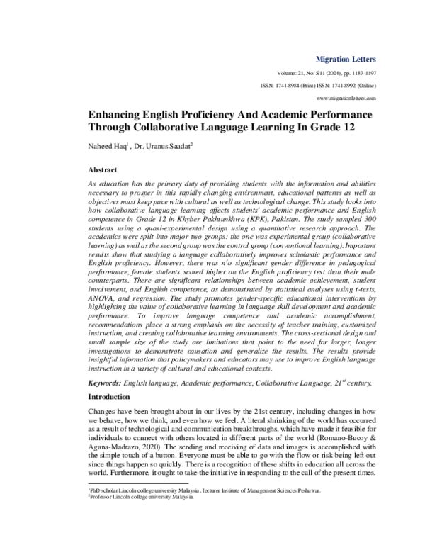 (PDF) Enhancing English Proficiency And Academic Performance Through Collaborative Language ...