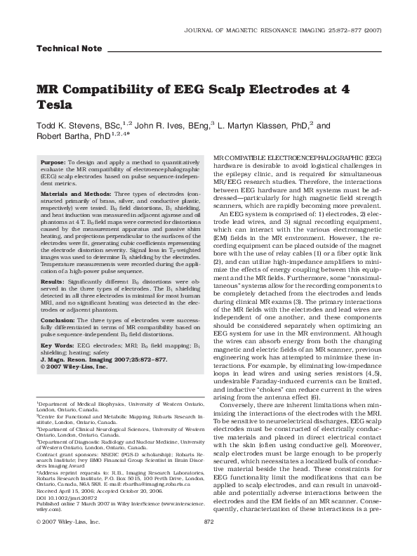 (PDF) MR compatibility of EEG scalp electrodes at 4 tesla