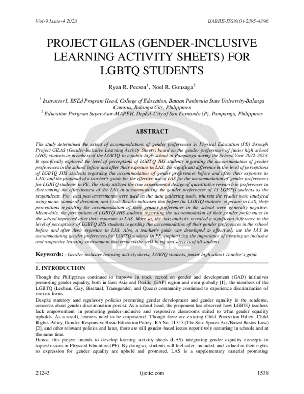 (PDF) PROJECT GILAS (GENDER-INCLUSIVE LEARNING ACTIVITY SHEETS) FOR ...