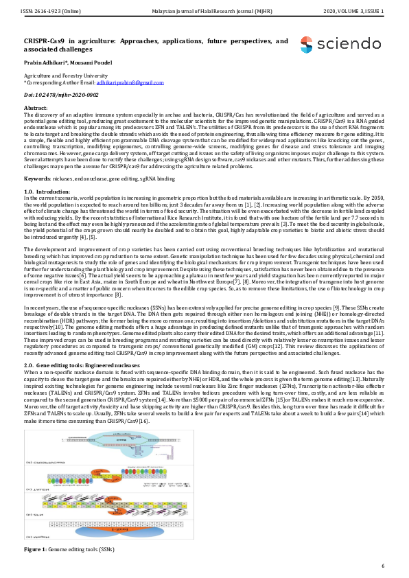 (PDF) CRISPR-Cas9 in agriculture: Approaches, applications, future ...