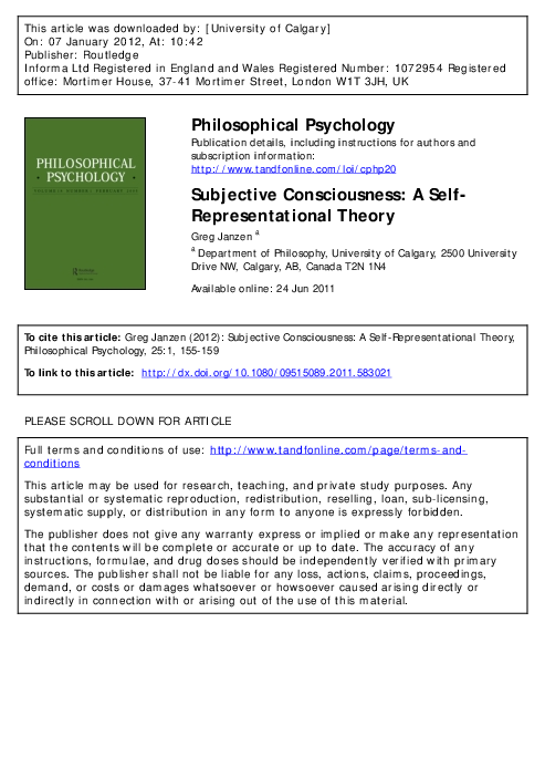 (PDF) Subjective Consciousness: A Self-Representational Theory