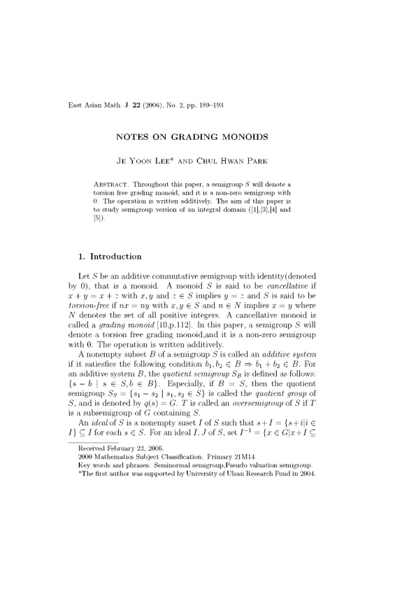 Notes on Grading Monoids