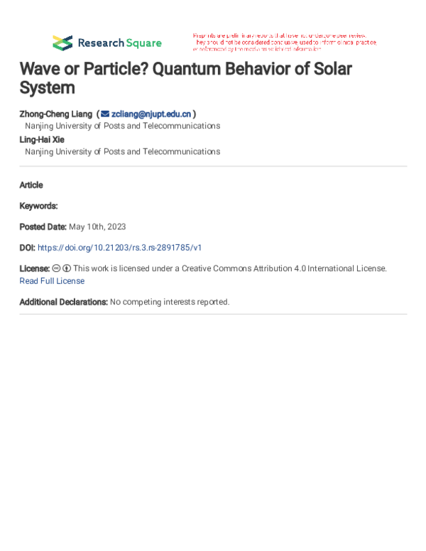 Wave or Particle? Quantum Behavior of Solar System