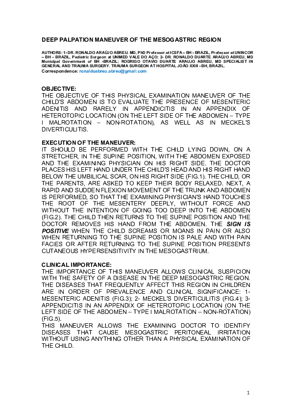 (PDF) DEEP PALPATION MANEUVER OF THE MESOGASTRIC REGION