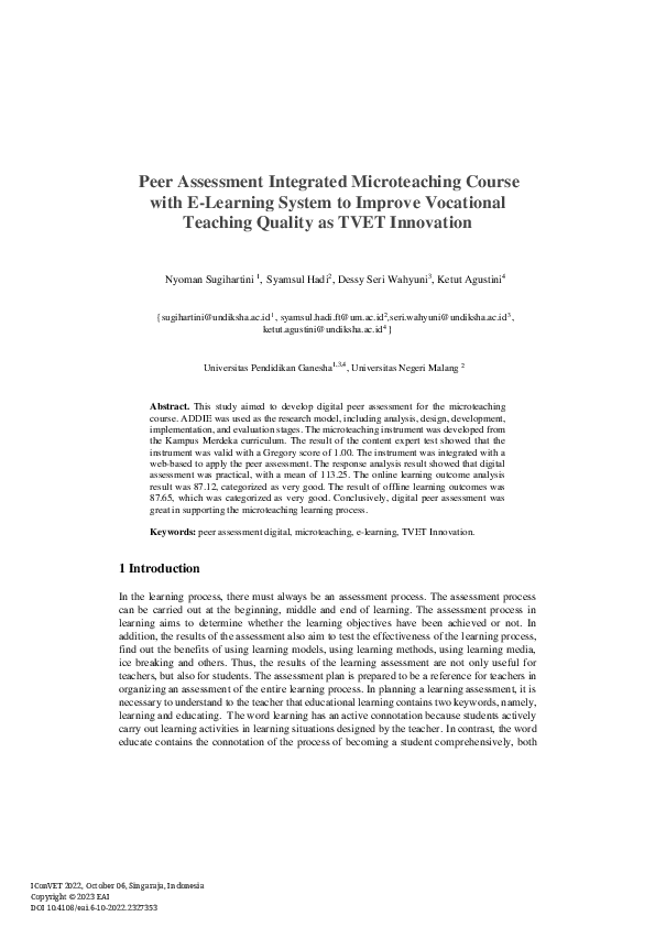 (PDF) Peer Assessment Integrated Microteaching Course with E-Learning System to Improve ...