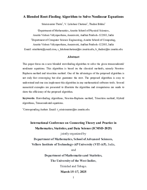 (PDF) A Blended Root-Finding Algorithm to Solve Nonlinear Equations