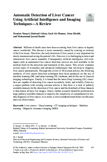 Pdf Automatic Detection Of Liver Cancer Using Artificial Intelligence