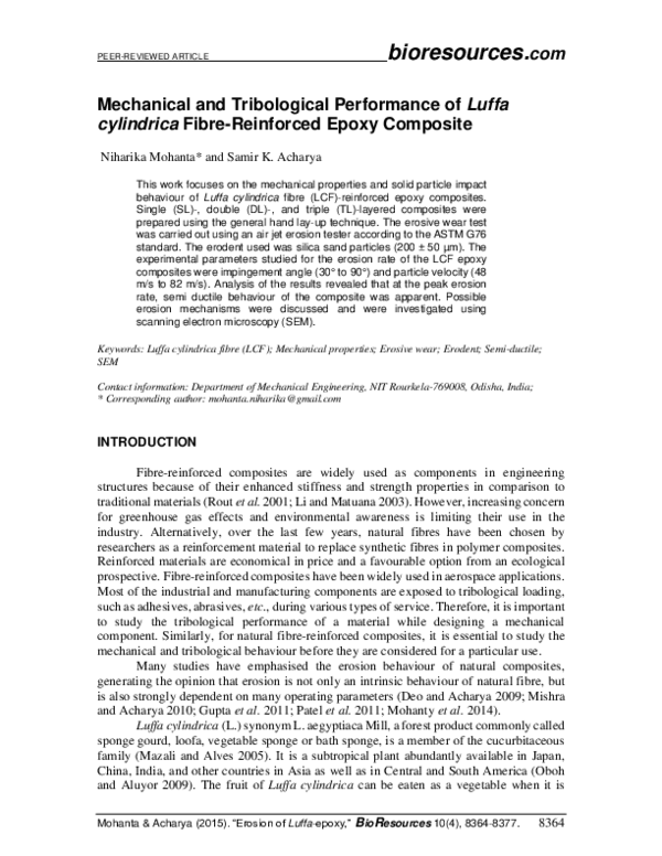 (PDF) Mechanical and Tribological Performance of Luffa cylindrica Fibre ...