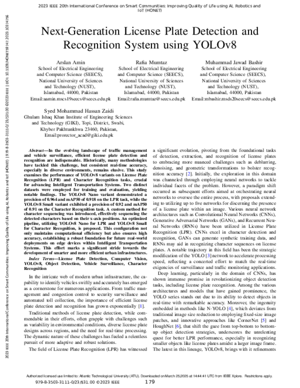 (PDF) Next-Generation License Plate Detection and Recognition System using YOLOv8
