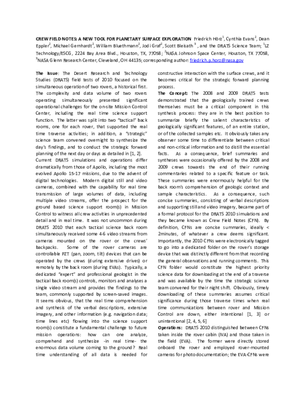 (PDF) Crew Field Notes: A New Tool for Planetary Surface Exploration