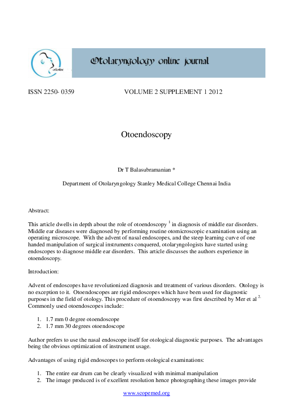 (PDF) Otoendoscopy