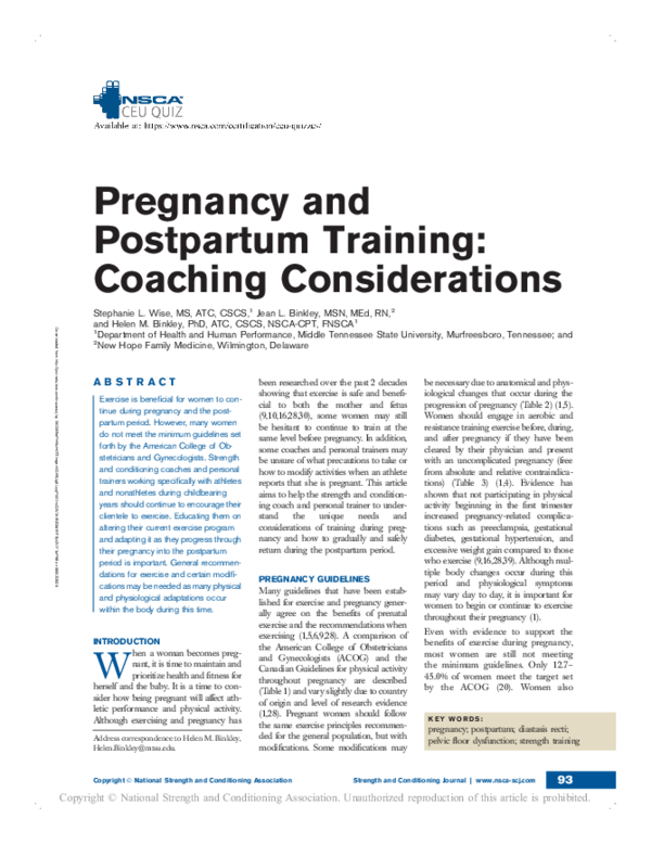(PDF) Pregnancy and Postpartum Training: Coaching Considerations