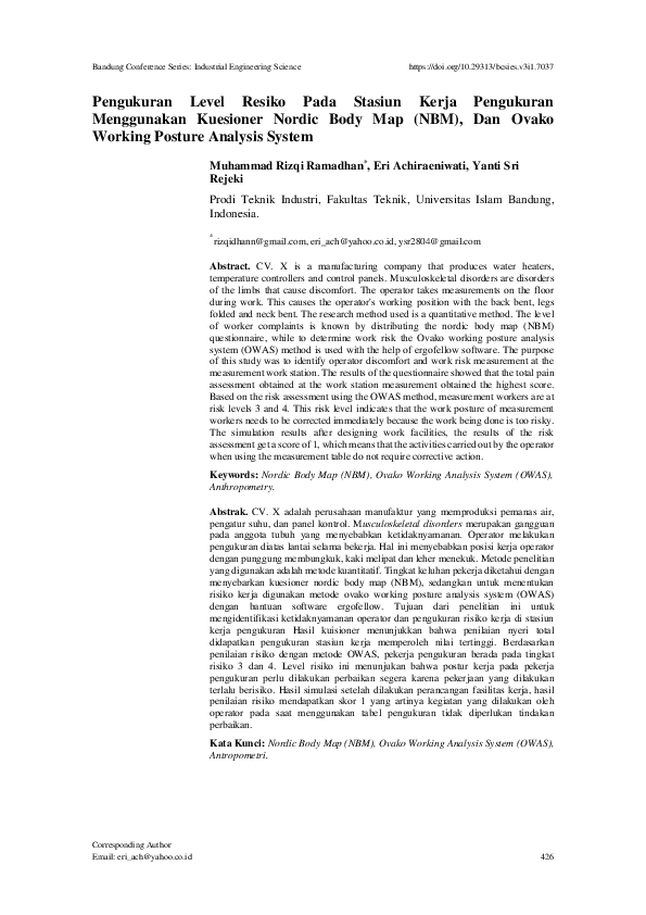 (PDF) gukuran Level Resiko pada Stasiun Kerja Pengukuran Menggunakan Kuesioner Nordic Body Map ...