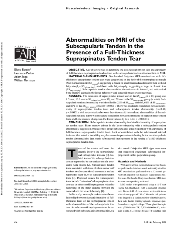 (PDF) Abnormalities on MRI of the Subscapularis Tendon in the Presence ...