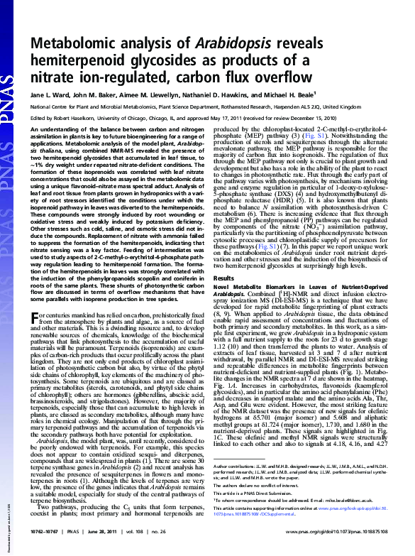 (PDF) Metabolomic analysis of Arabidopsis reveals hemiterpenoid glycosides as products of a ...