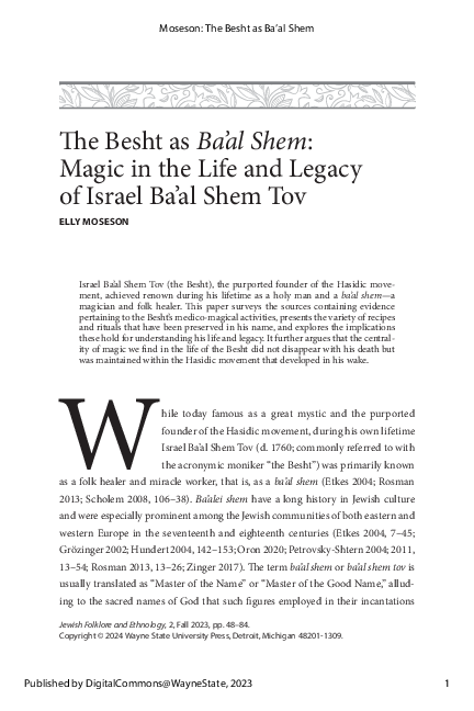 (PDF) The Besht as Ba'al Shem: Magic in the Life and Legacy of Israel Ba'al Shem Tov (Full Article)