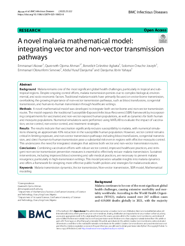 (PDF) A novel malaria mathematical model: integrating vector and non ...