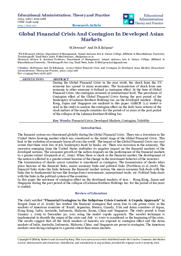 (PDF) Global Financial Crisis And Contagion In Developed Asian Markets