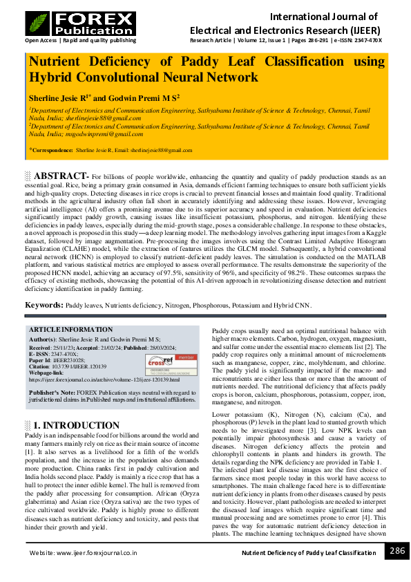 (PDF) Nutrient Deficiency of Paddy Leaf Classification using Hybrid Convolutional Neural Network