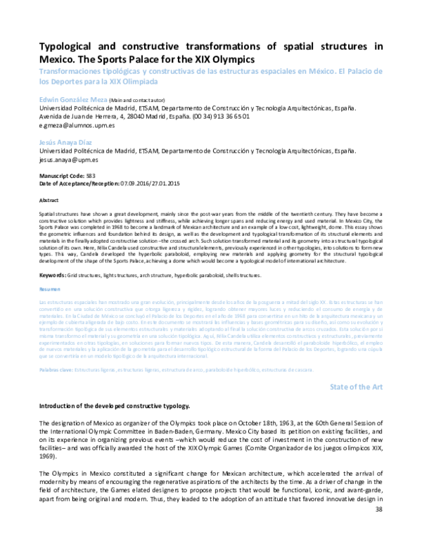 (PDF) Typological and constructive transformations of spatial structures in Mexico. The Sports ...