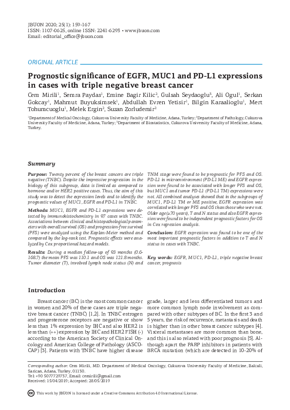(PDF) Prognostic significance of EGFR, MUC1 and PD-L1 expressions in ...