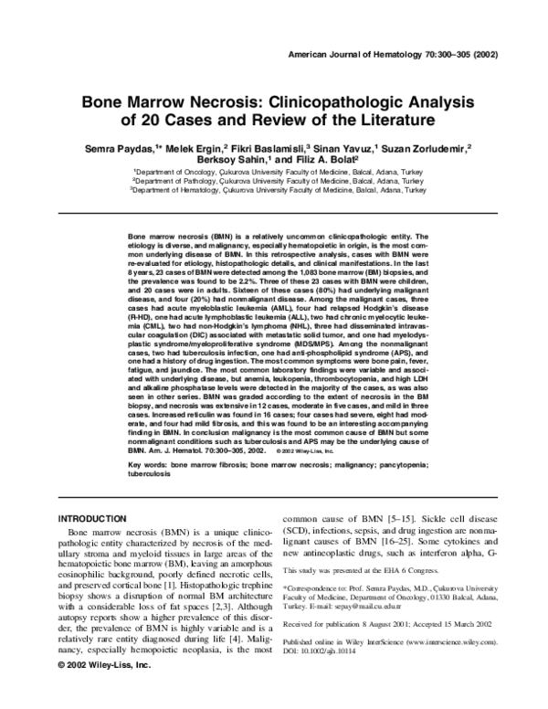 (PDF) Bone marrow necrosis: Clinicopathologic analysis of 20 cases and ...