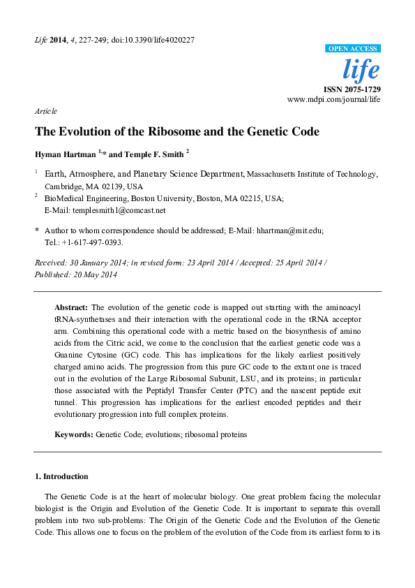 (PDF) The evolution of the ribosome and the genetic code