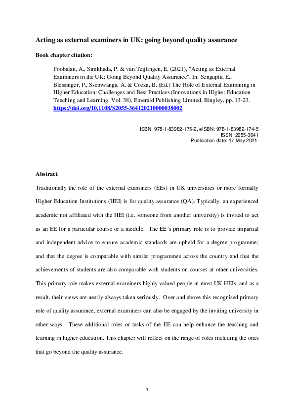(PDF) The Role of External Examining in Higher Education: Challenges ...