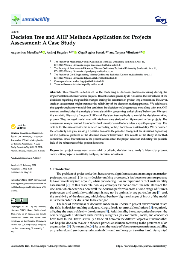 (PDF) Decision Tree and AHP Methods Application for Projects Assessment: A Case Study