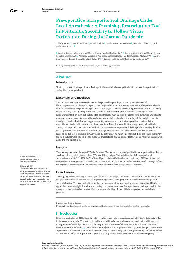 (PDF) Pre-operative Intraperitoneal Drainage Under Local Anesthesia: A ...