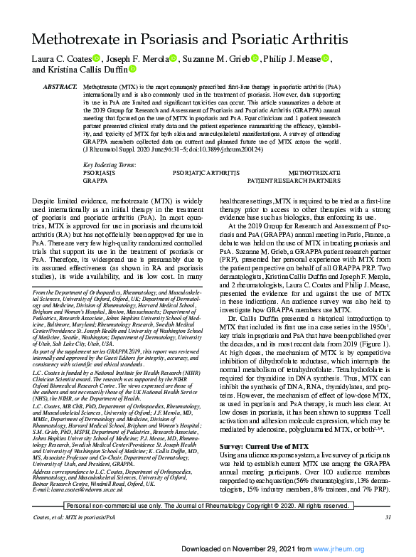 (PDF) Methotrexate in Psoriasis and Psoriatic Arthritis
