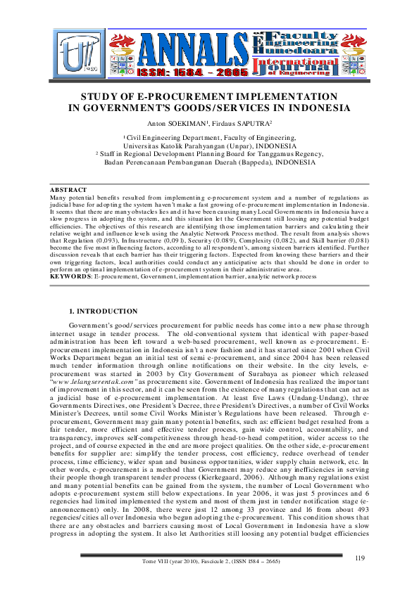 (PDF) Study of E-Procurement Implementation in Government's Goods/Services in Indonesia
