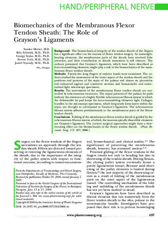 (PDF) Biomechanics of the membranous flexor tendon sheath: the role of ...