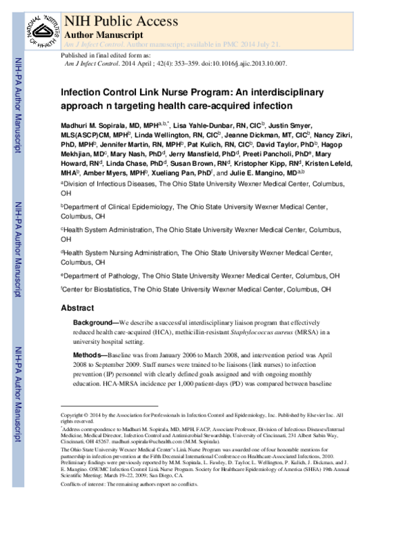 (PDF) Infection Control Link Nurse Program: An interdisciplinary ...