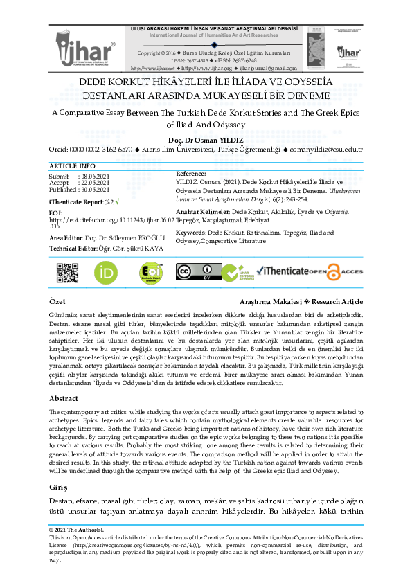 (PDF) DEDE KORKUT HİKÂYELERİ İLE İLİADA VE ODYSSEİA DESTANLARI ARASINDA ...
