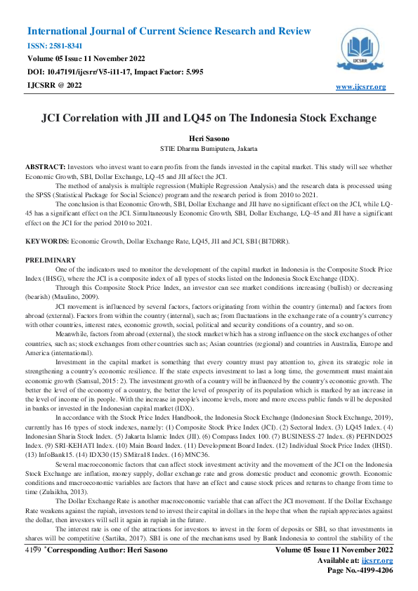 (PDF) JCI Correlation with JII and LQ45 on The Indonesia Stock Exchange
