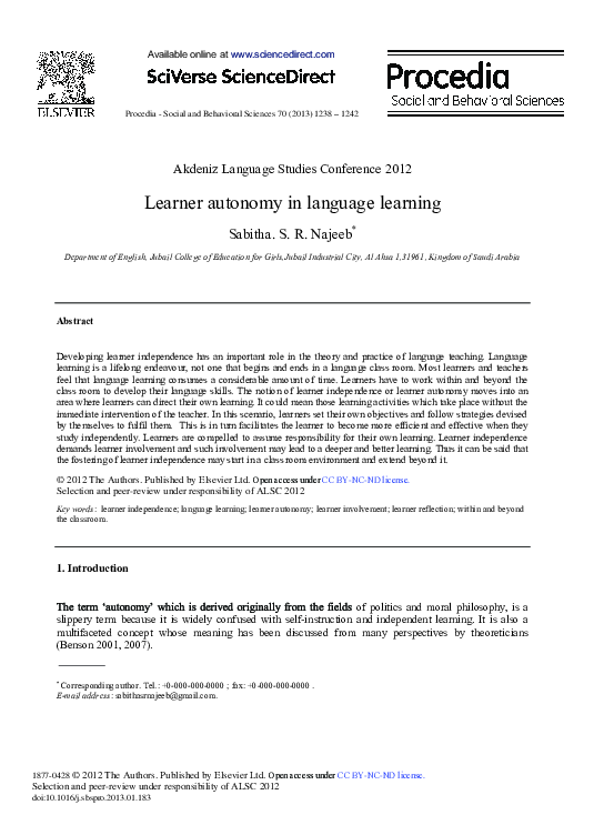 (PDF) Learner Autonomy in Language Learning