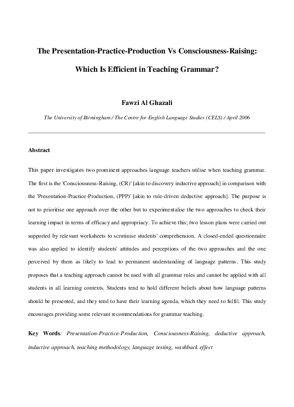 (PDF) The presentation-practice-production vs consciousness-raising ...