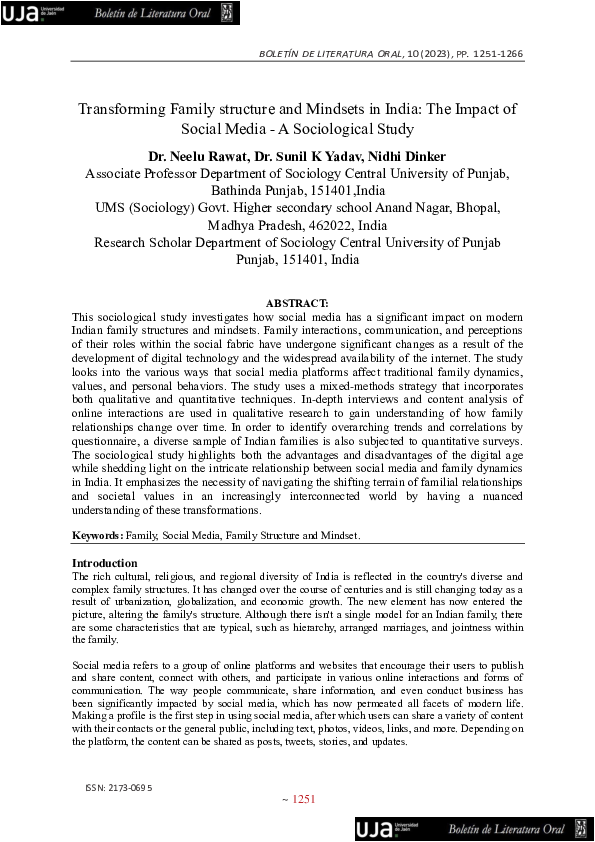 (PDF) Transforming Family structure and Mindsets in India: The Impact ...