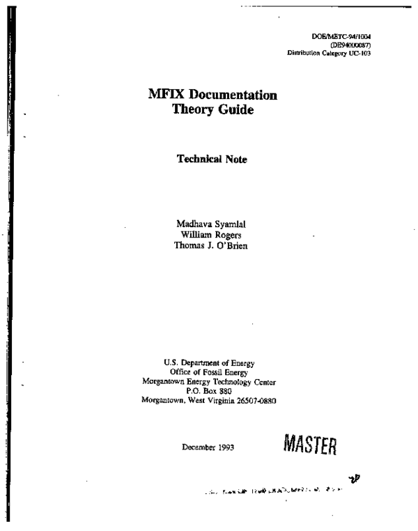 (PDF) MFIX documentation theory guide