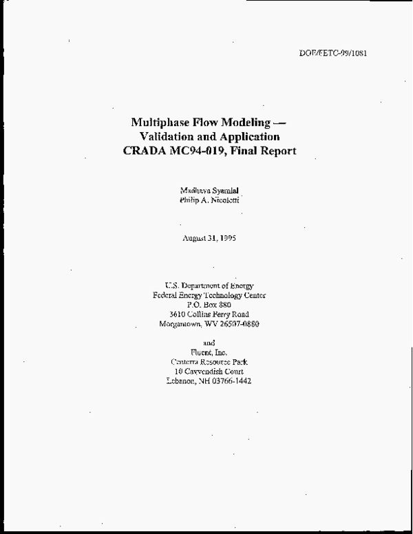 (PDF) Multiphase Flow Modeling - Validation and Application CRADA MC94 ...