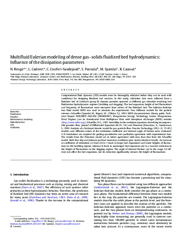 (PDF) Multifluid Eulerian modeling of dense gas–solids fluidized bed hydrodynamics: Influence of ...