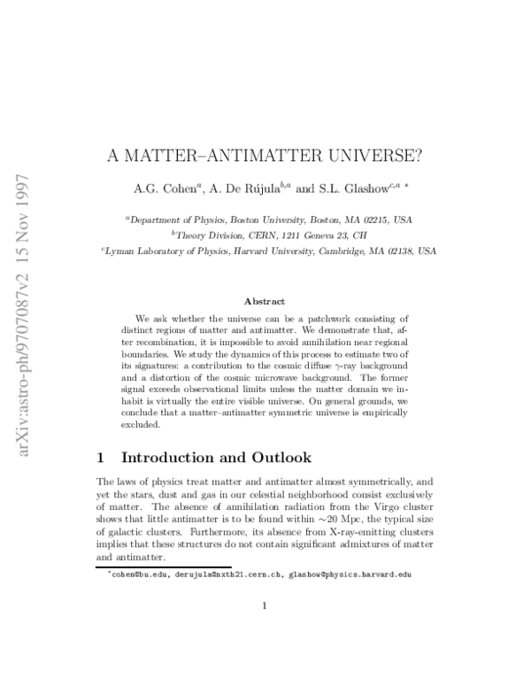 (PDF) A Matter‐Antimatter Universe?