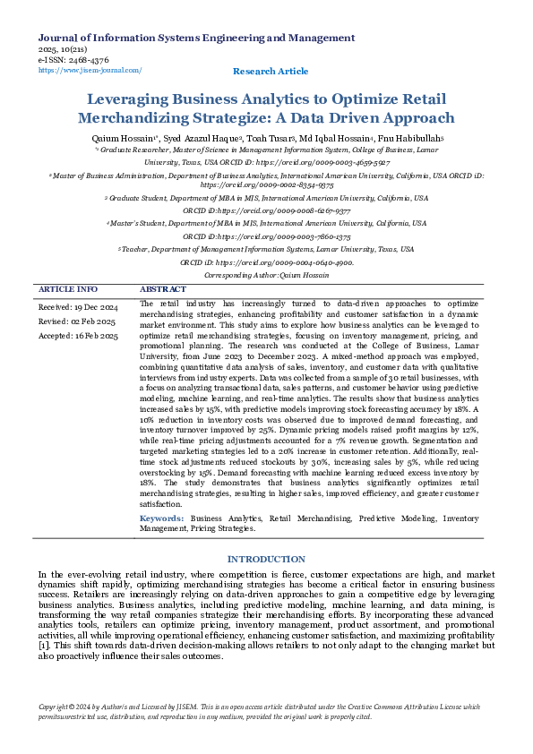 (PDF) Leveraging Business Analytics to Optimize Retail Merchandizing Strategize: A Data Driven ...